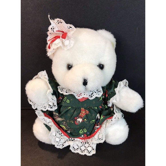 Anco | Toys | Anco Christmas Bear Plush Victorian Dress W Lace Bow ...